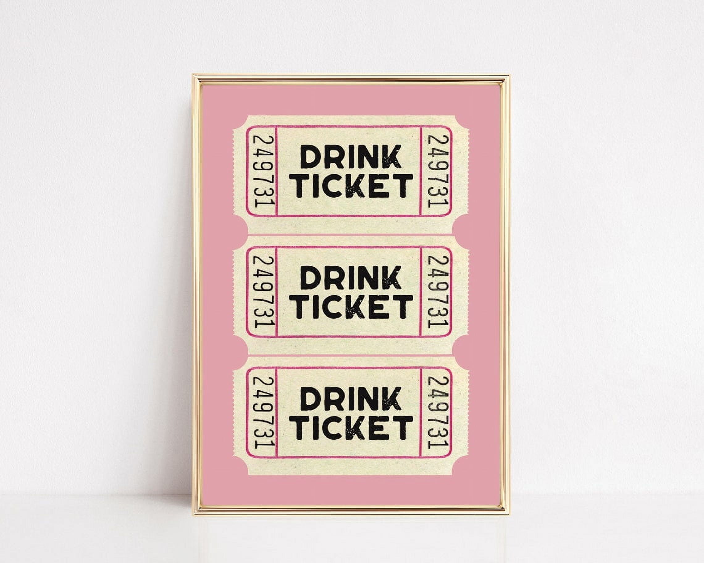 Pink Retro Wall Art Trendy Drink Ticket Print Preppy Art Aesthetic ...