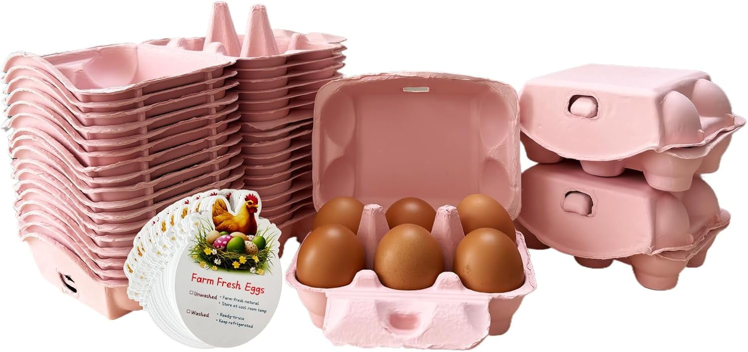 Pink Reusable Egg Cartons, 20 Pack Half Dozen Paper Pulp Containers ...