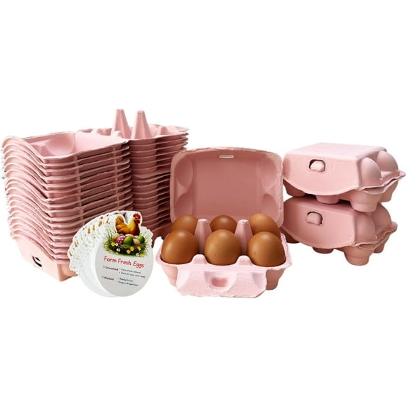 Pink Reusable Egg Cartons, 20 Pack Half Dozen Paper Pulp Containers ...