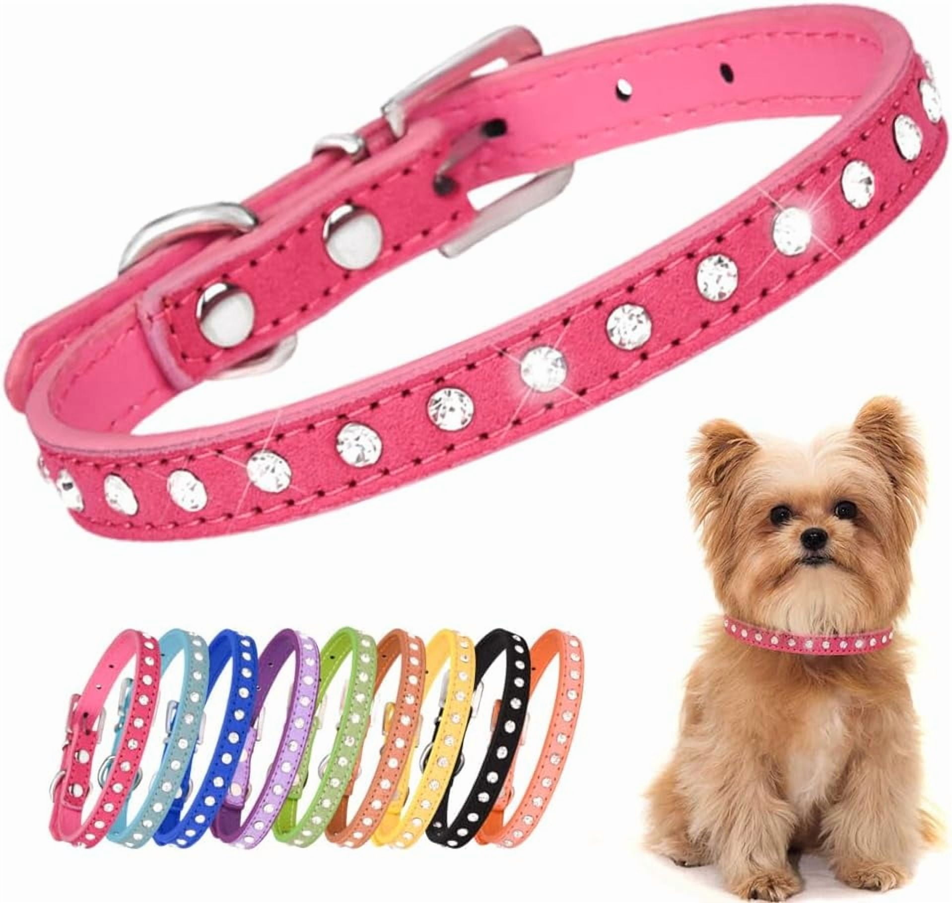 Pink Rhinestone Dog Collars for Small Dogs, Pretty Bling Diamond Puppy ...