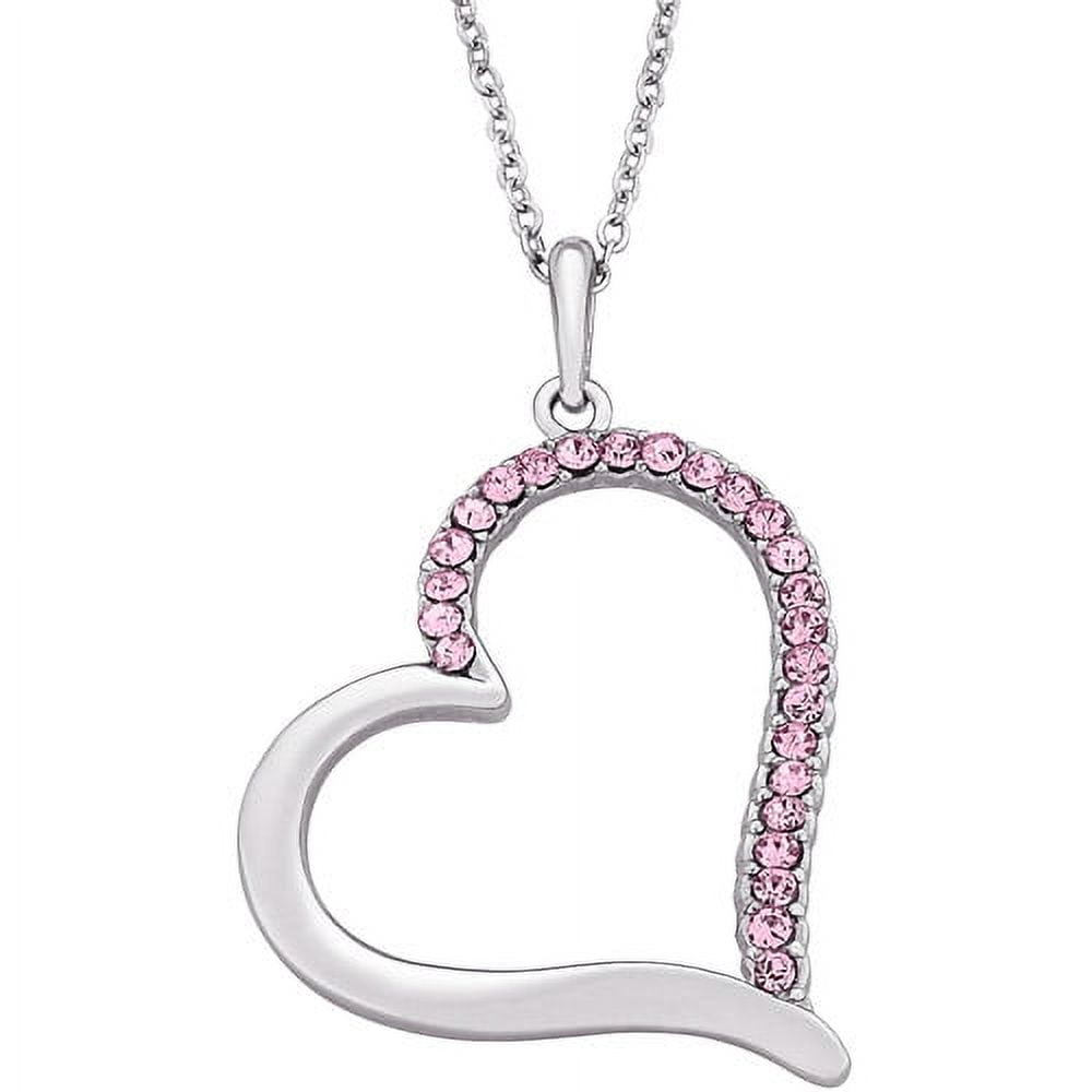 Pink Rhinestone Sterling Silver-Plated Heart Pendant, 18" with 3 ...
