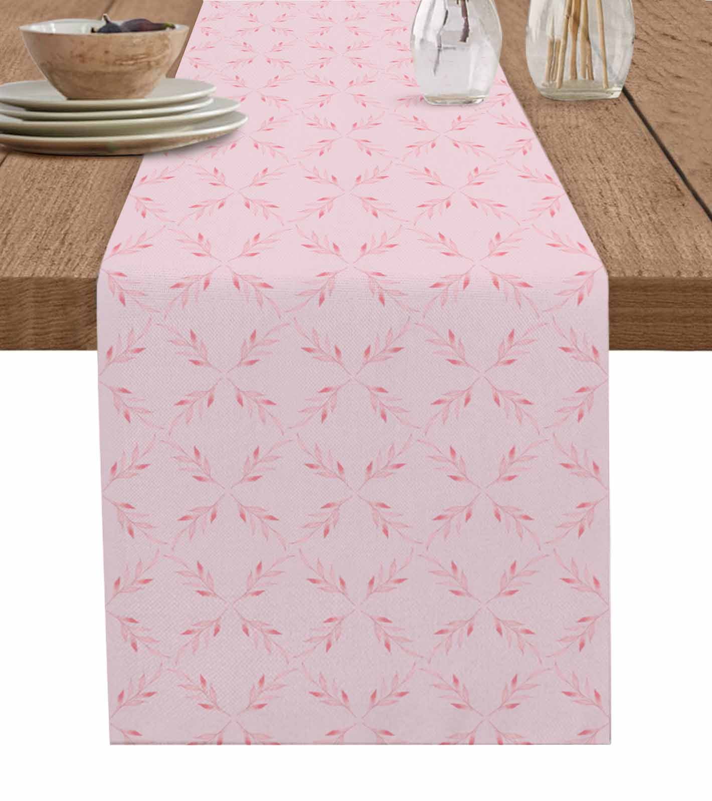 Pink Rhombus Plaid Short Table Runners 36 Inches, Cotton Linen Fabric ...
