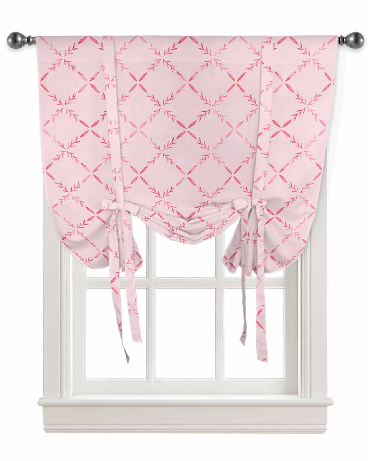 Pink Rhombus Plaid Tie Up Curtains for Kitchen Bathroom Bedroom Windows ...