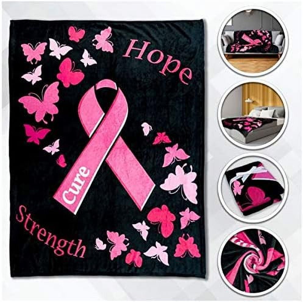 Pink Ribbon 50x60in Throw Blanket Super Soft Plush Fleece Breast Cancer ...