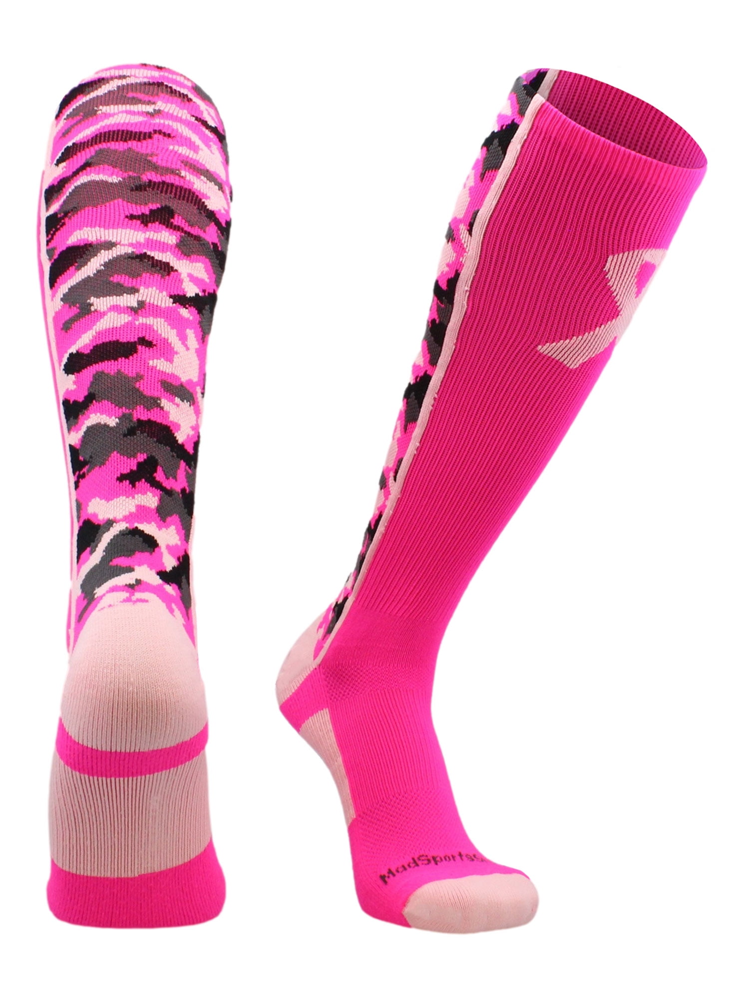 Pink Ribbon Awareness Camo OTC Socks (Neon Pink/Pale Pink, Large ...