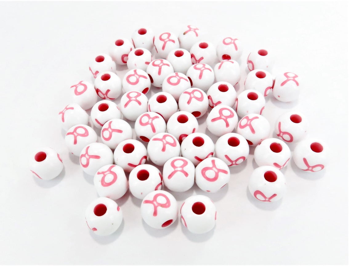 Pink Ribbon Beads For Bracelet Making, Round Plastic Beads Bulk, Breast ...
