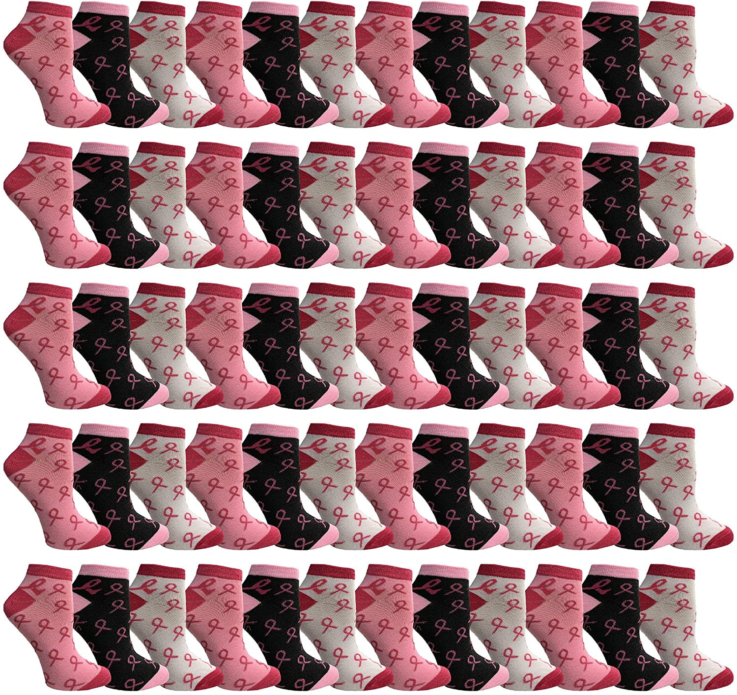 Yacht & Smith Pink Ribbon Breast Cancer Awareness Ankle/Crew Socks for ...
