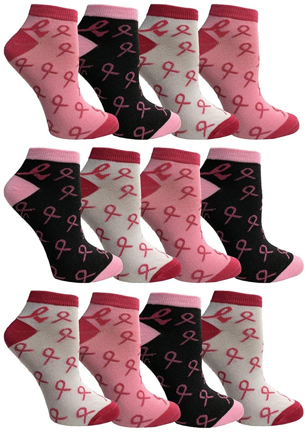 Yacht & Smith Pink Ribbon Breast Cancer Awareness Ankle/Crew Socks for ...