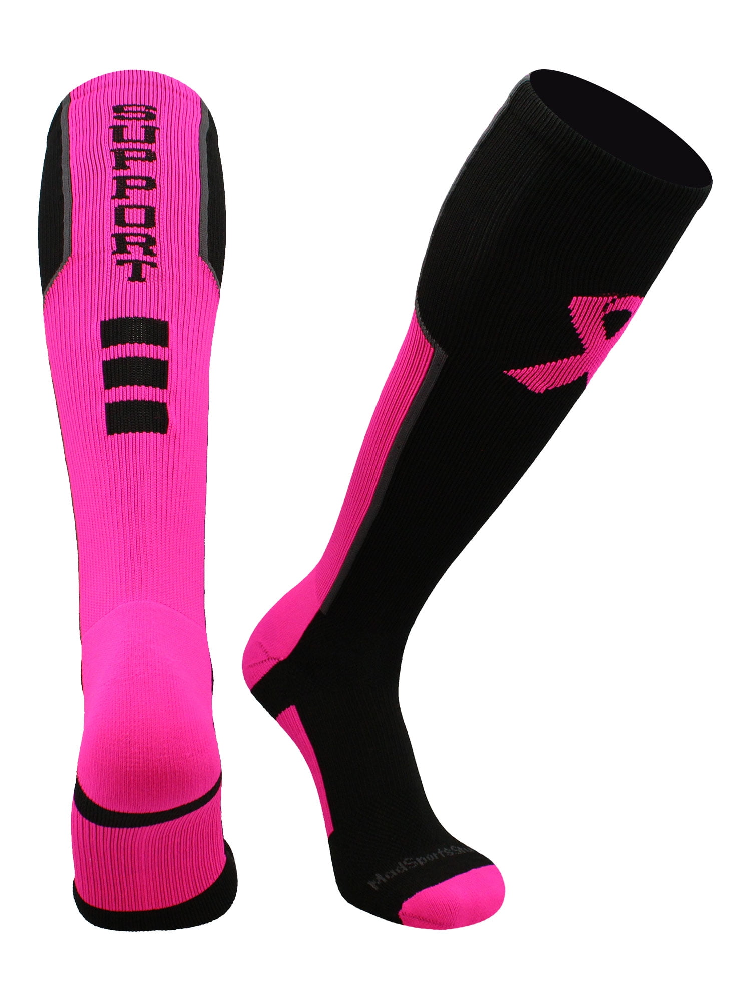 Pink Ribbon Breast Cancer Awareness Support OTC Socks (Black/Neon Pink ...