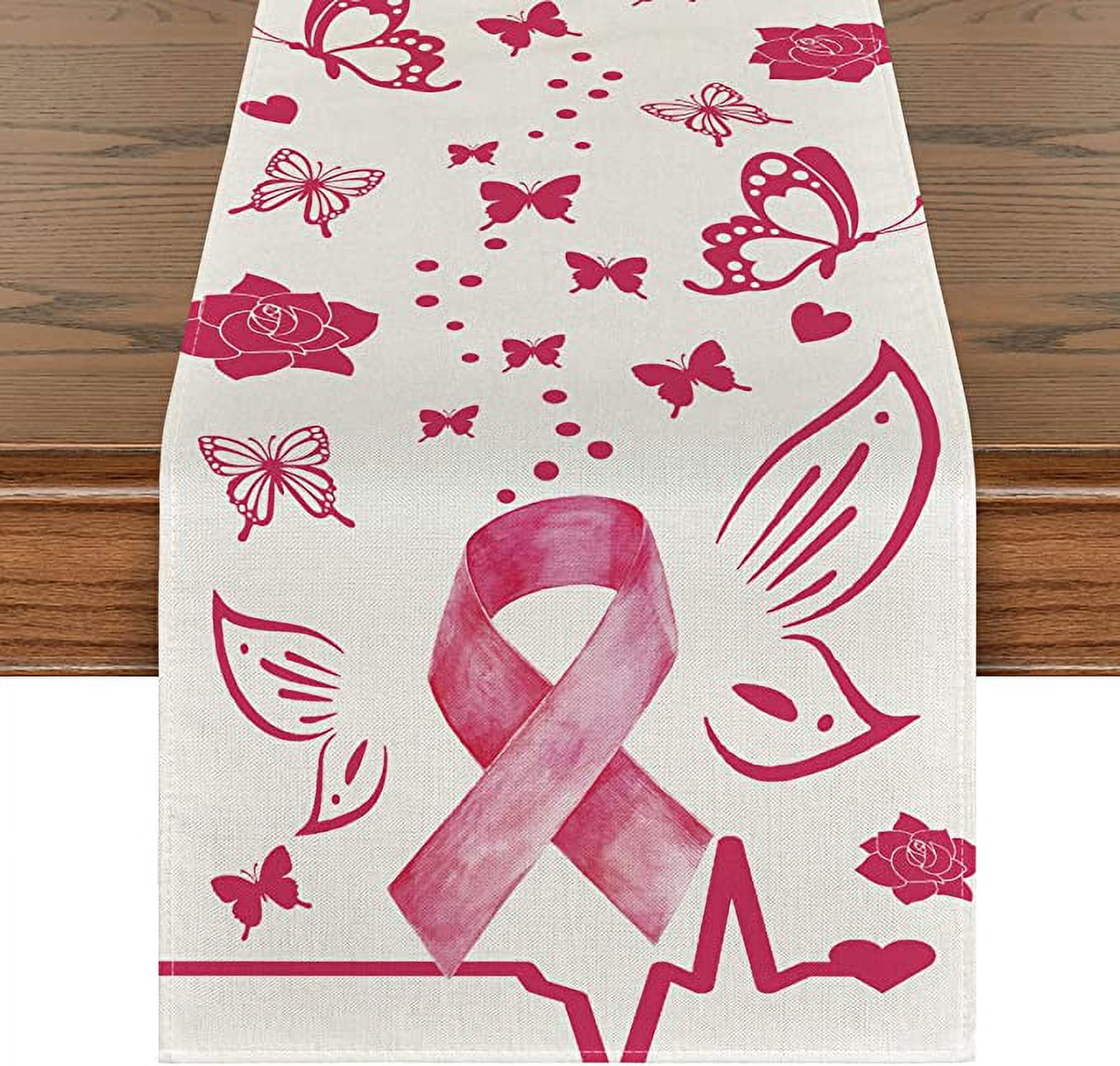 Pink Ribbon Breast Cancer Awareness Table Runner Inspirational Kitchen ...