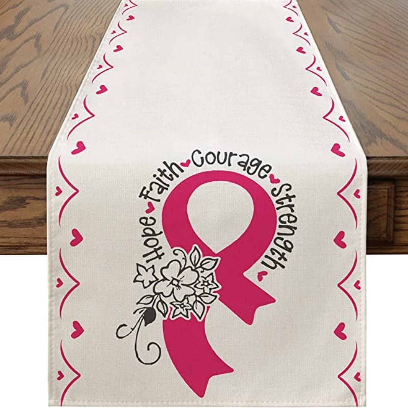 Pink Ribbon Breast Cancer Awareness Table Runner Inspirational Kitchen ...
