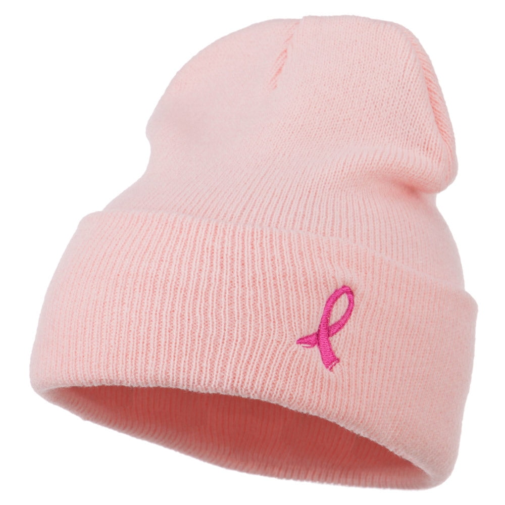 Pink Ribbon Breast Cancer Embroidered Long Beanie - Pink OSFM - Walmart.com