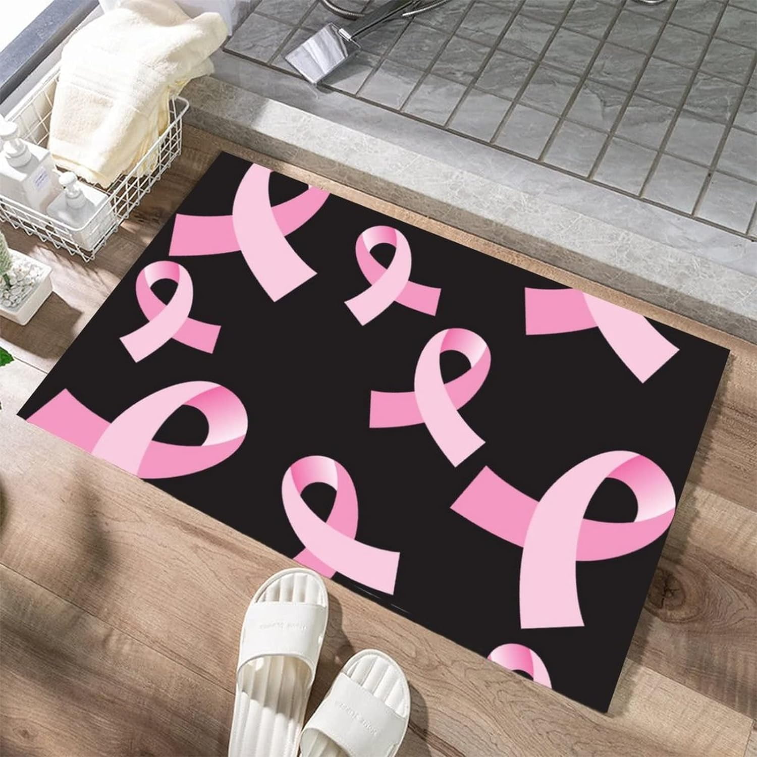 Pink Ribbon Door Mat Breast Cancer Awareness Welcome Mat Low Profile ...
