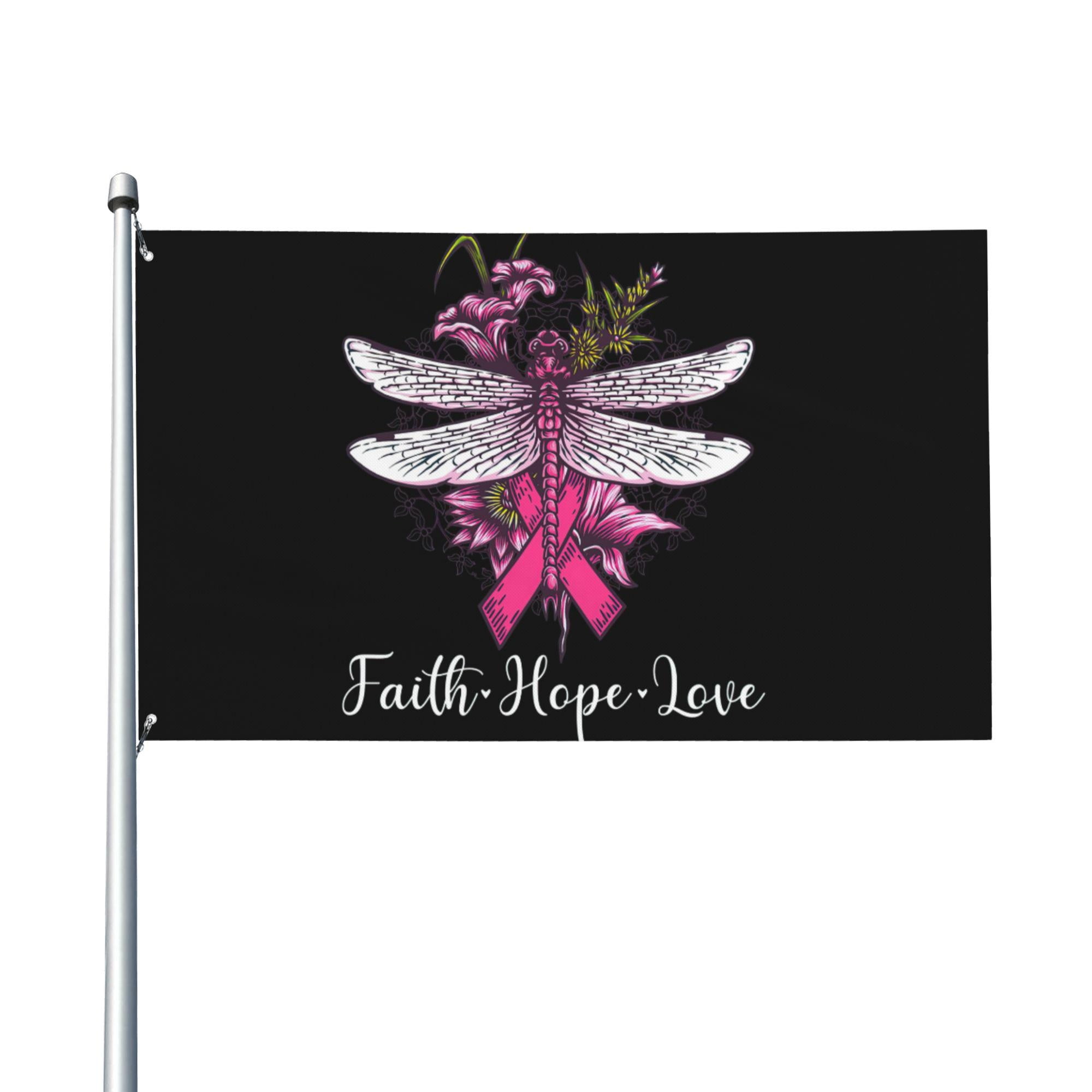 Pink Ribbon Dragonfly Faith Hope Love Flag Outdoor Garden Flag Breeze ...