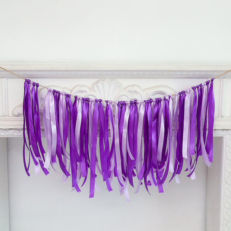 Pink Ribbon Flower Wedding Birthday Party Venue Background Flag Ribbon ...