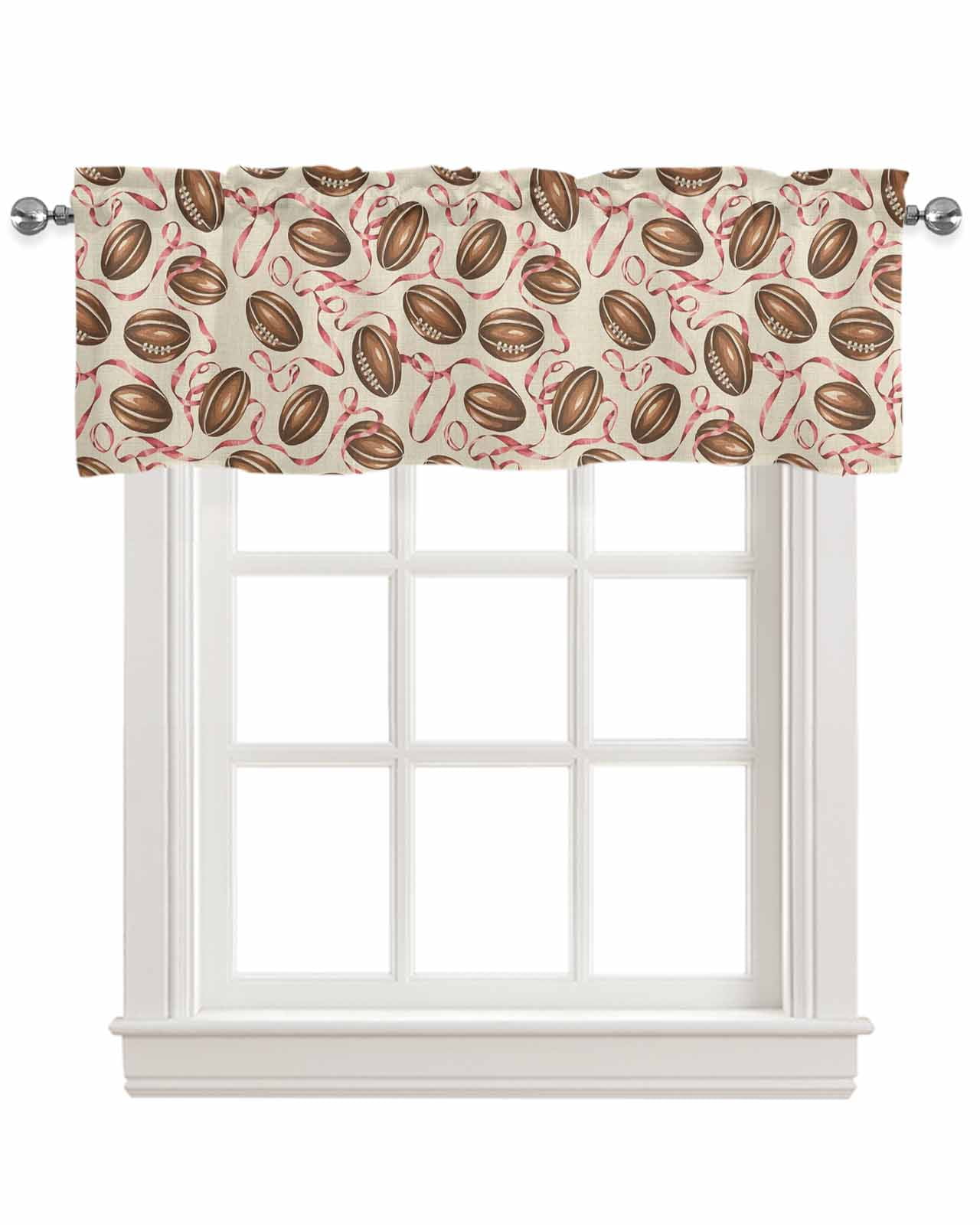 Pink Ribbon Football Kitchen Valances for Windows Farmhouse Linen ...