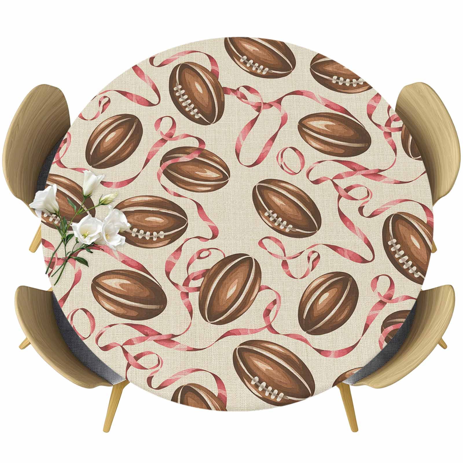 Pink Ribbon Football Round Tablecloth 45-54 Inch Round Fitted Table ...