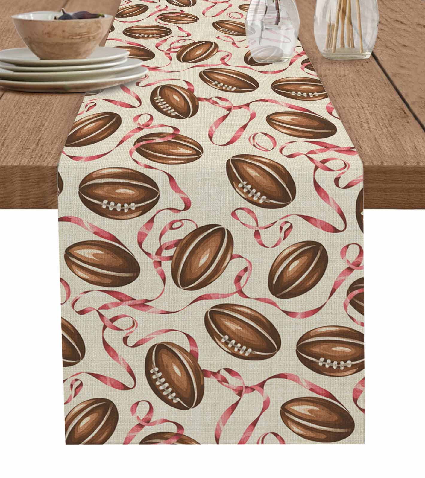 Pink Ribbon Football Table Runner 72 Inches, Modern Game Ball Vintange ...
