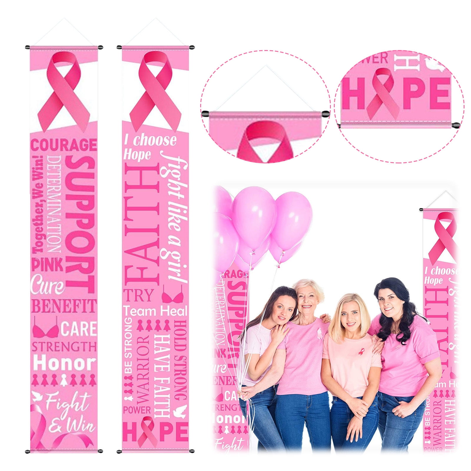 Pink Ribbon Party Decorations Cancer Awareness Banner Porch Sign, Hope ...