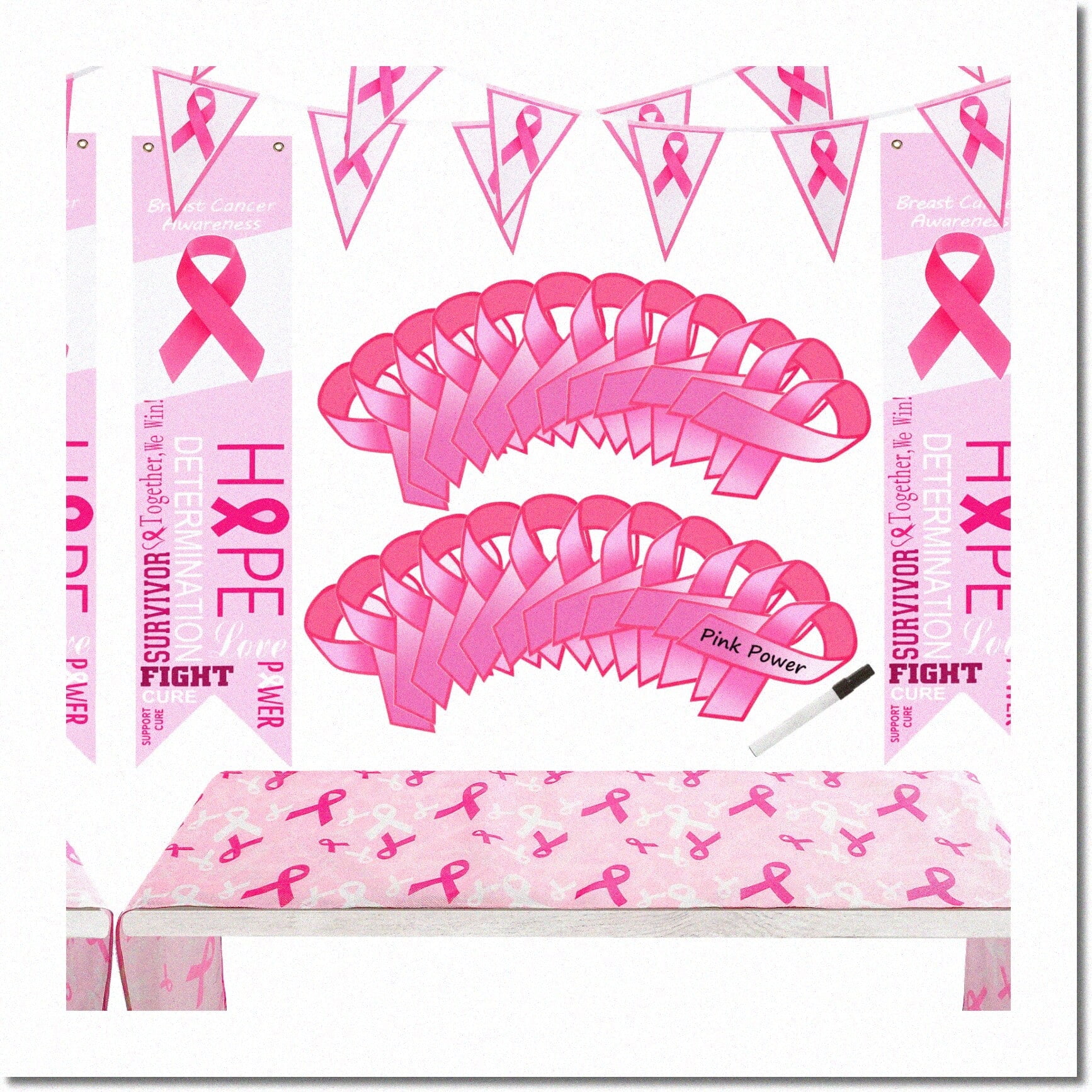 Pink Ribbon Party Pack: 54 Pcs Breast Cancer Decorations - Awareness ...