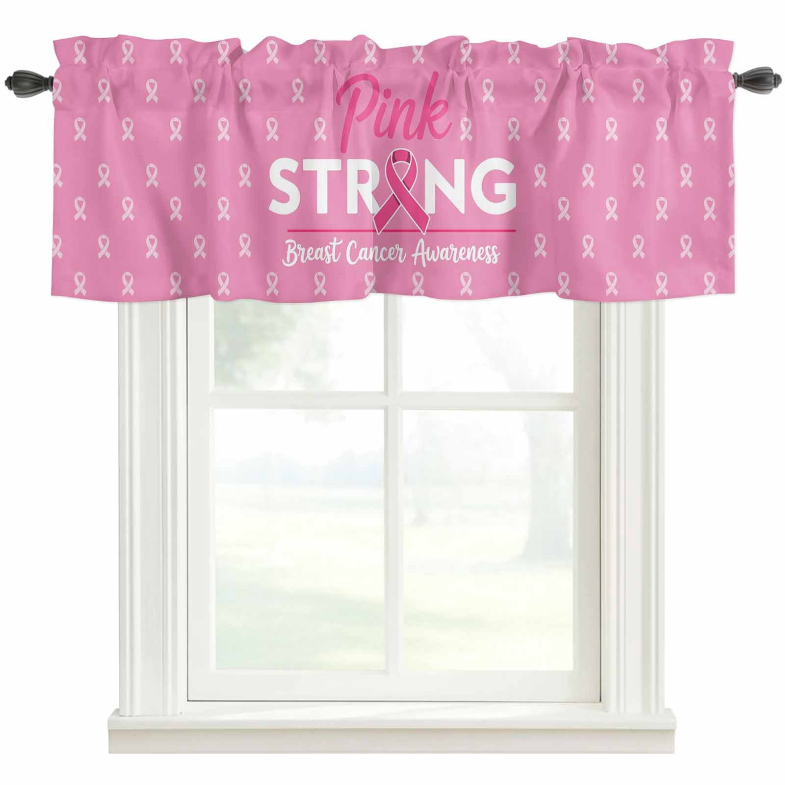 Pink Ribbon Rod Pocket Curtain Valance, Breast Cancer Awareness String ...