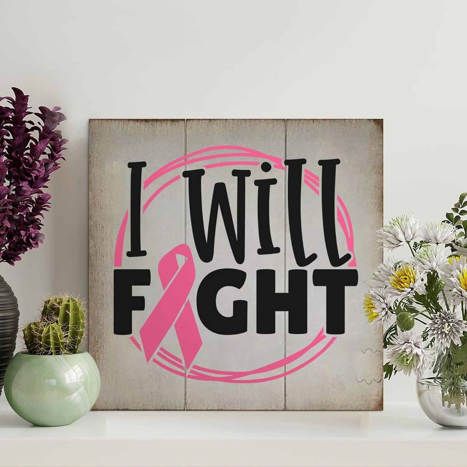 Pink Ribbon Rustic Wood Sign I Will Fight Pink Ribbon Wood Plaque ...