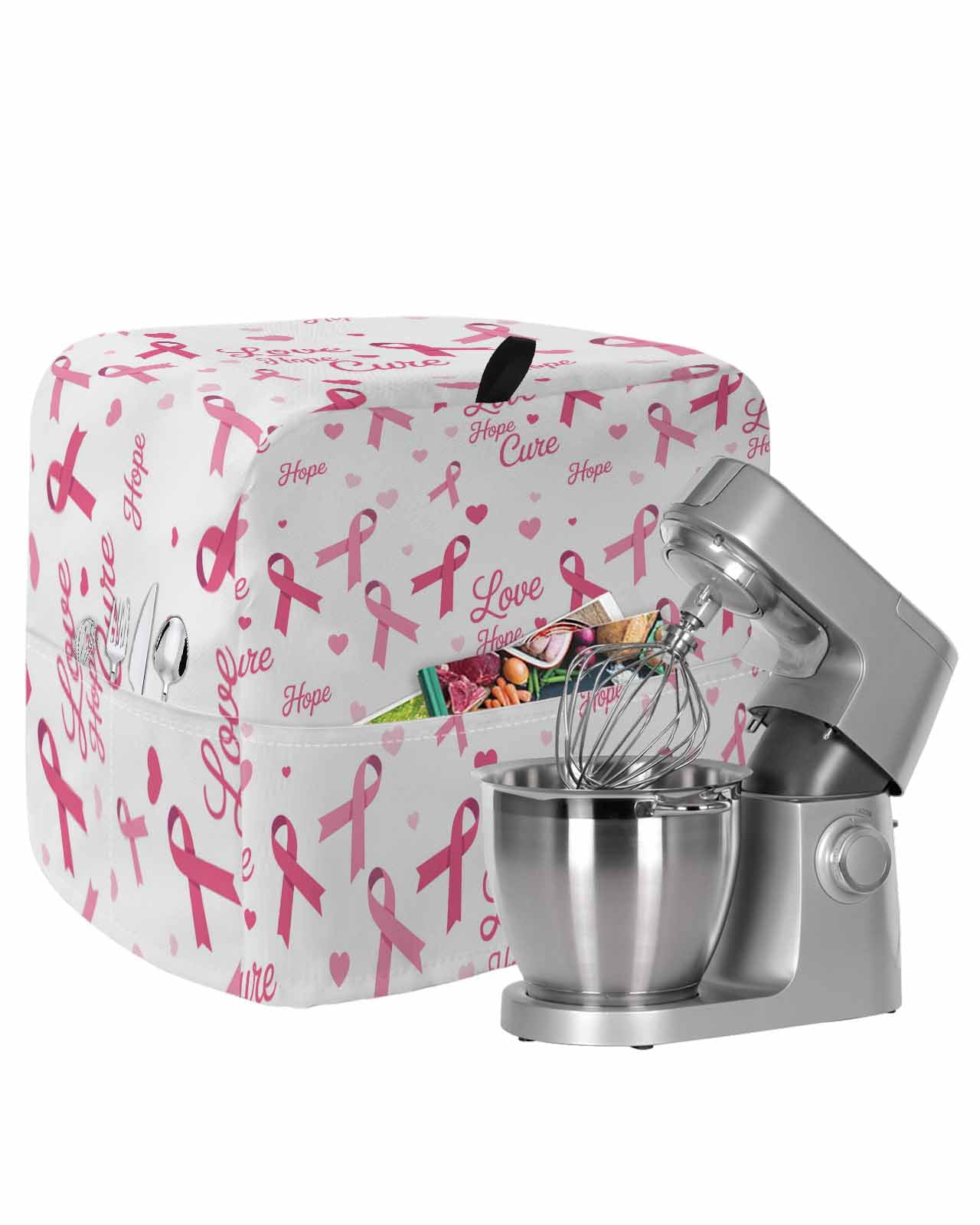 Pink Ribbon Stand Mixer Dust Cover with Storage Pocket & Handles, Love ...