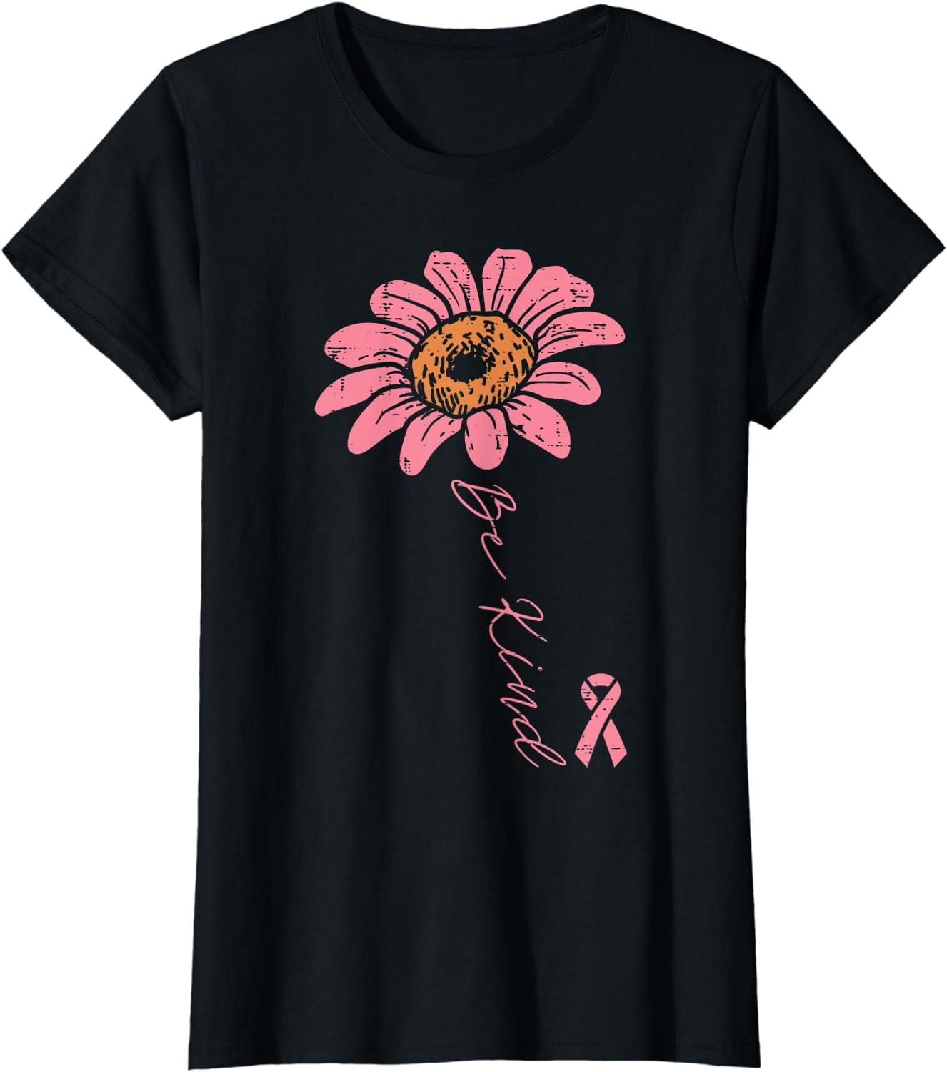 Pink Ribbon Sunflower Be Kind Breast Cancer Awareness Women T-Shirt ...