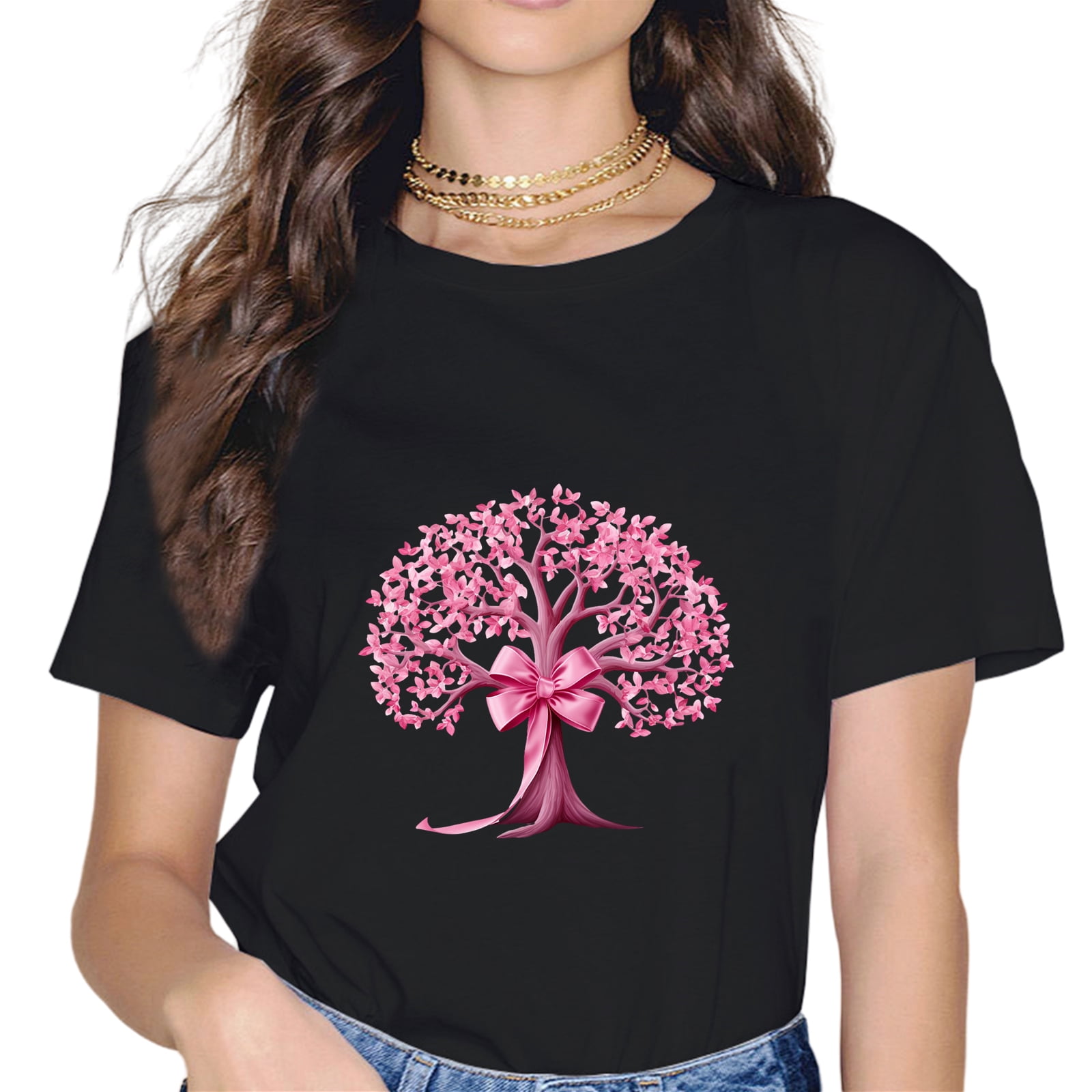 Pink Ribbon Tree Cancer Tree Motivational Breast Cancer T-Shirt ...