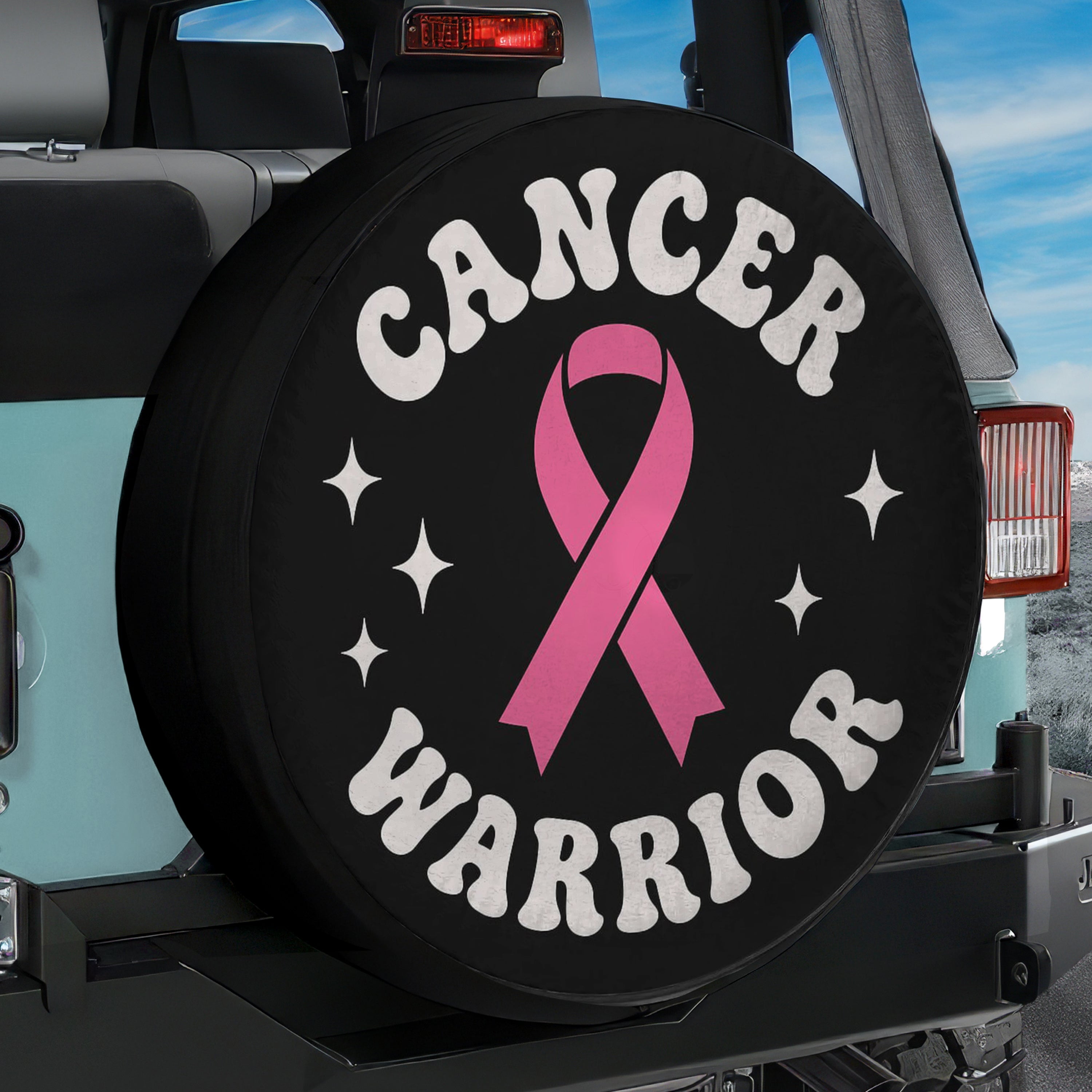Pink Ribbon Warrior Waterproof Fabric Spare Tire Cover, Breast Cancer ...