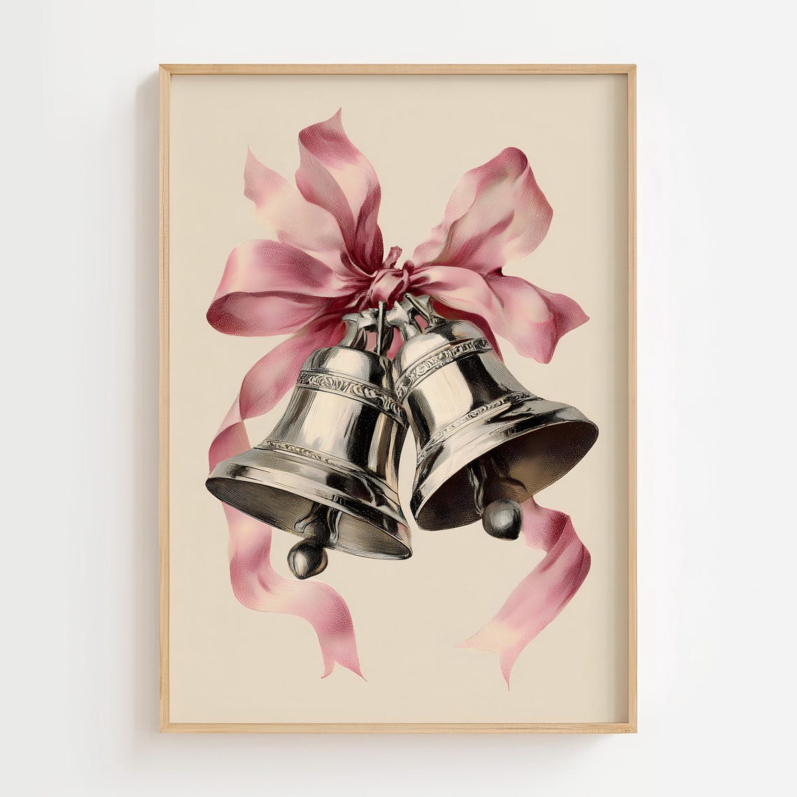 Pink Ribbon Winter Bells Wall Art, Vintage, Elegant Silver Bell Classic ...