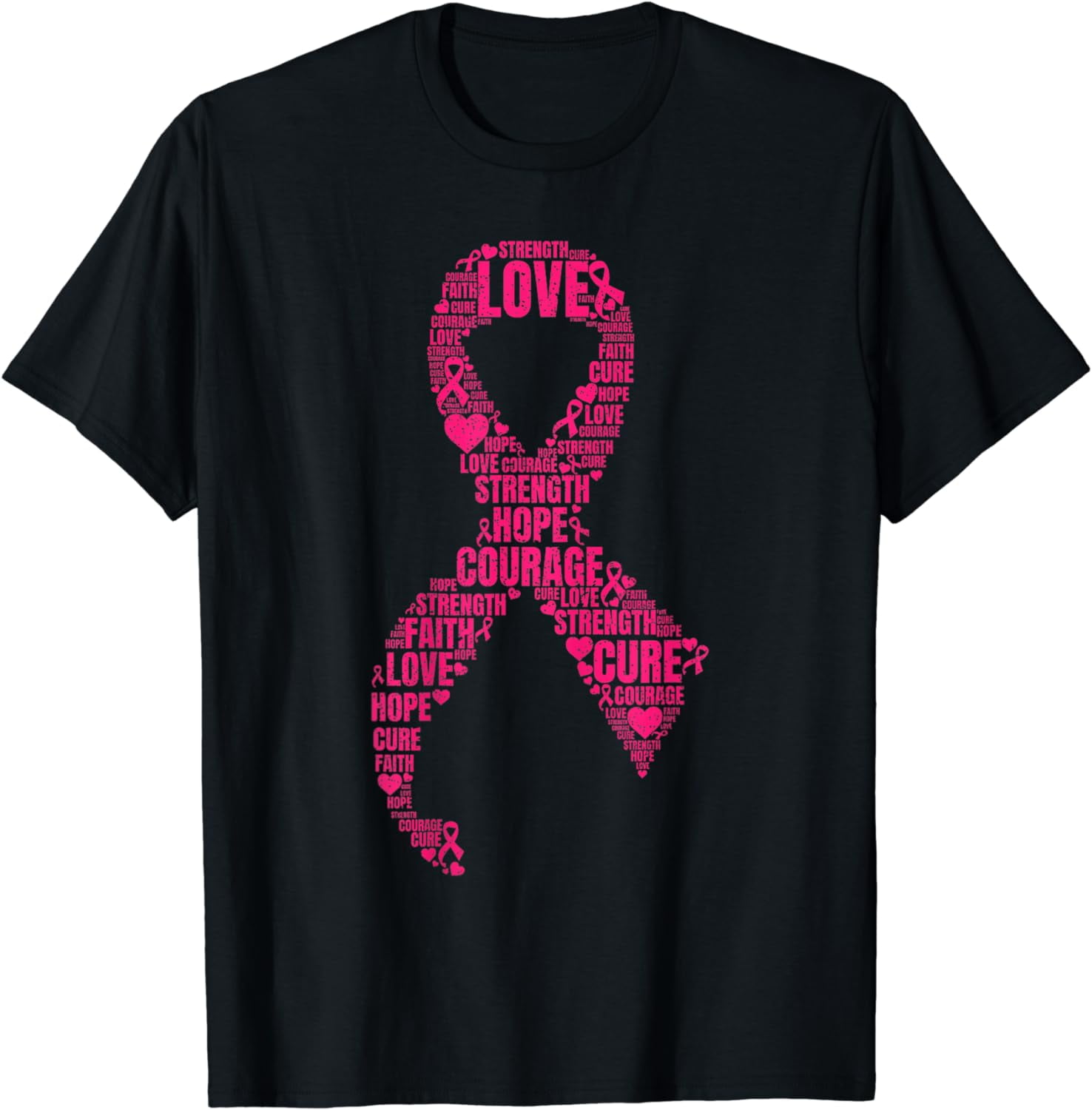 Pink Ribbon Words Heart Support Breast Cancer Month Fighters T-Shirt ...