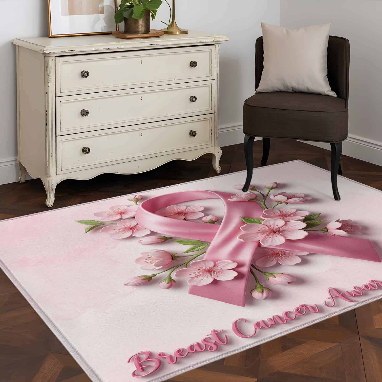 Pink Ribbons 4x6 Rug for Dining Table for 4 People Under Table, Flower ...