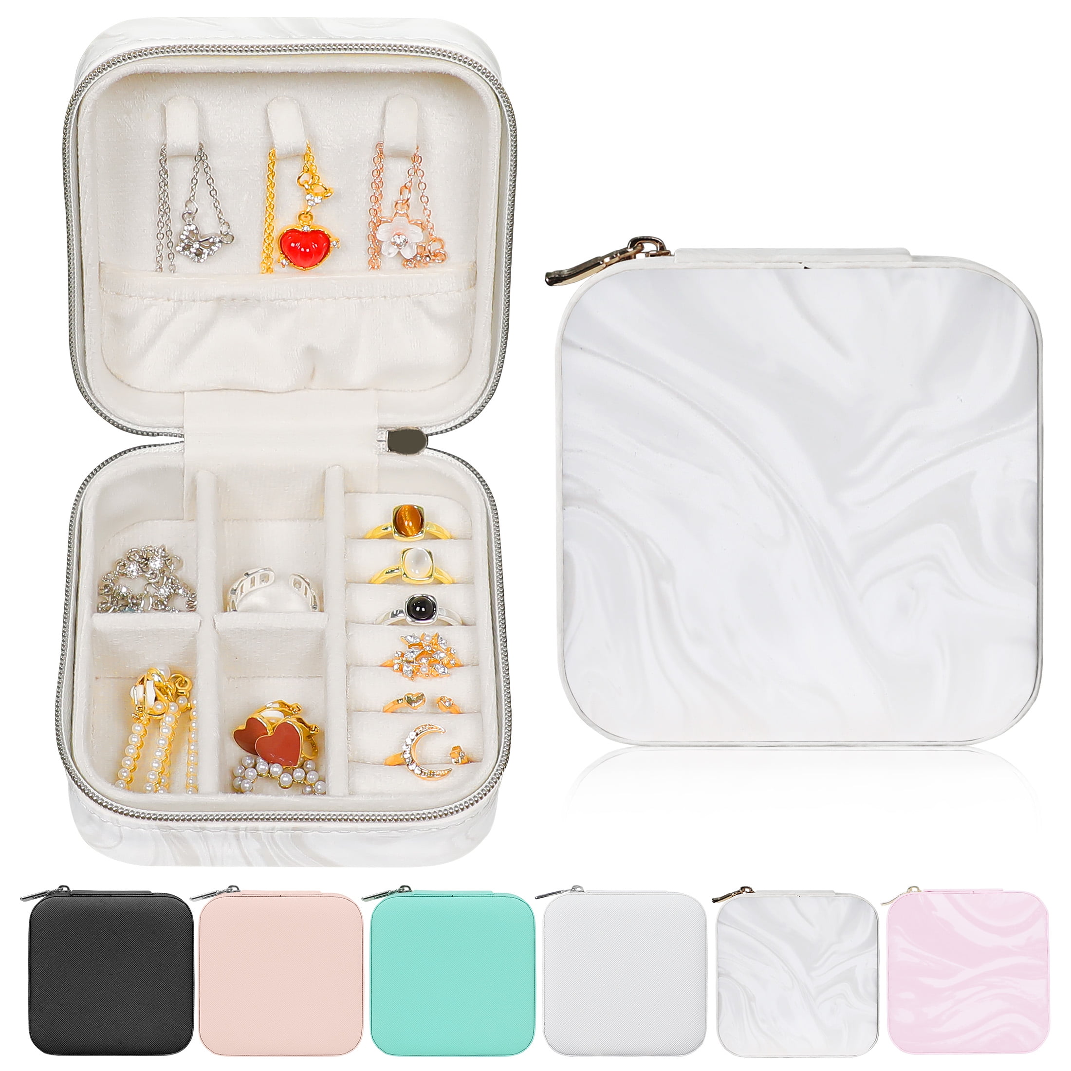 Keyroal Jewelry Box for Women Girls, PU Leather Travel Organizer with ...