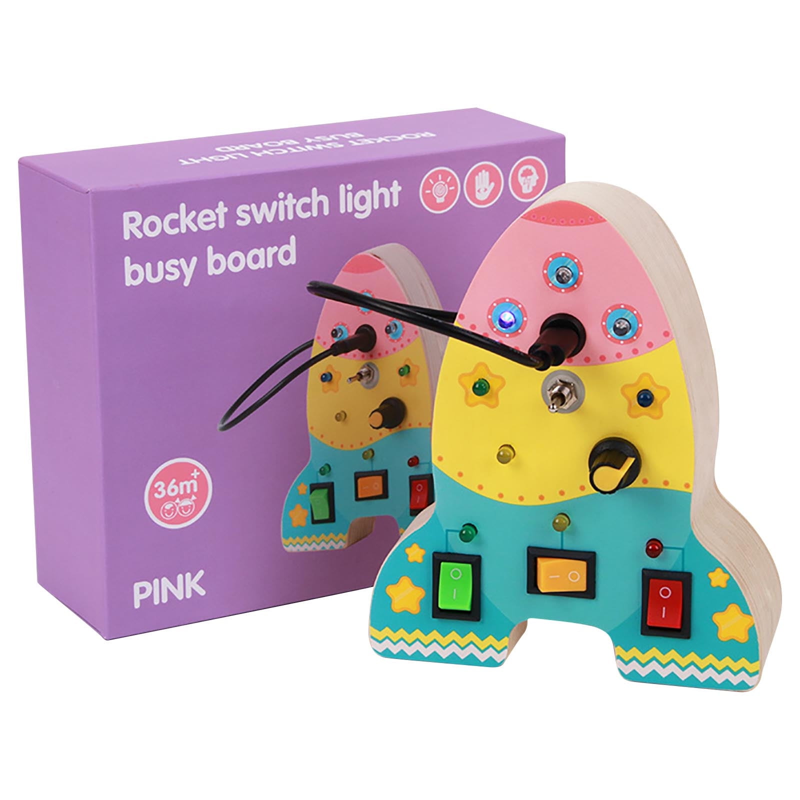 Pink Rocket-Shaped Busy Board for Toddlers - 8-in-1 Montessori Sensory ...