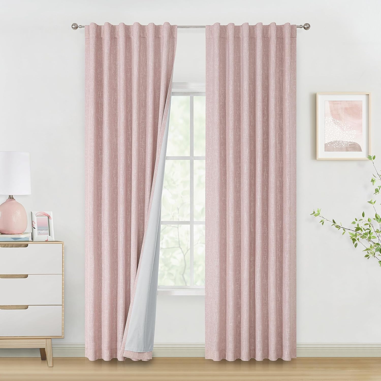 Pink Rod Pocket Back Tab Total Blackout Bedroom Curtains 95 Inch for ...