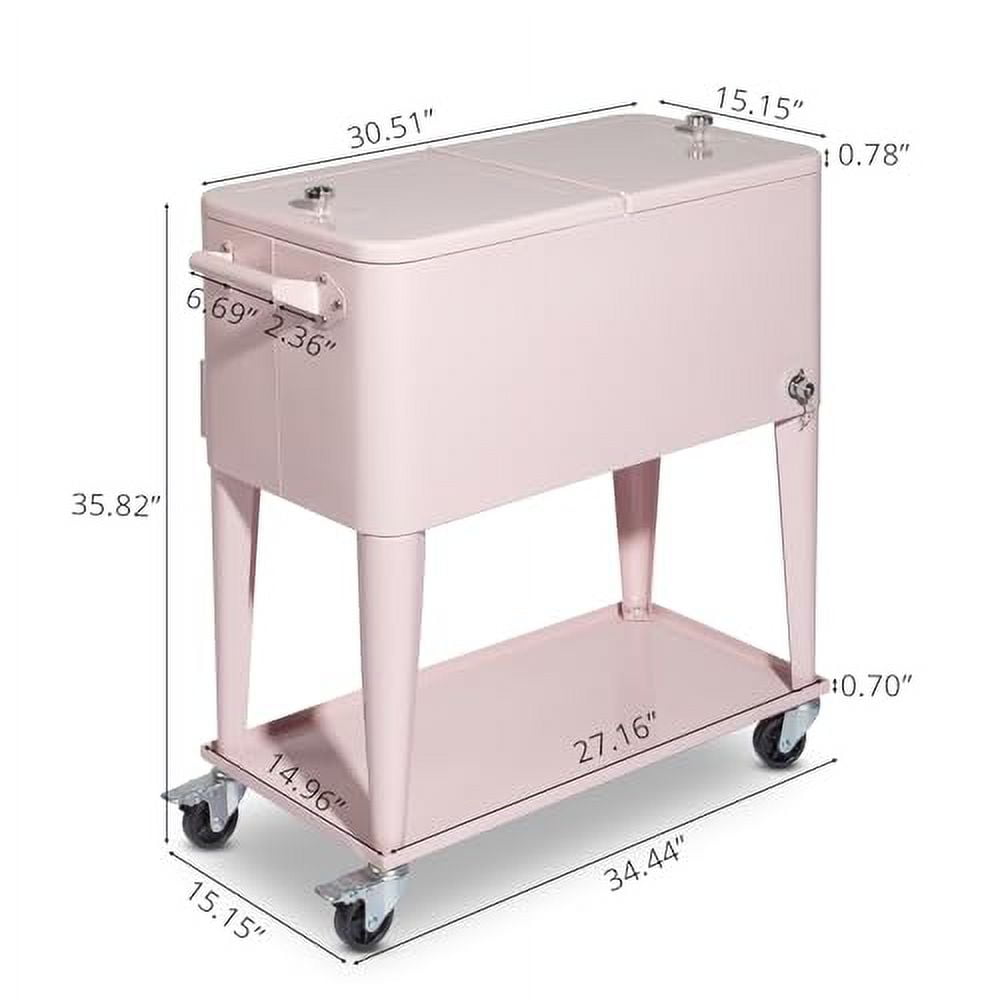 Pink Rolling Ice Chest, Portable Bar Drink Cooler with Bottom Storage ...