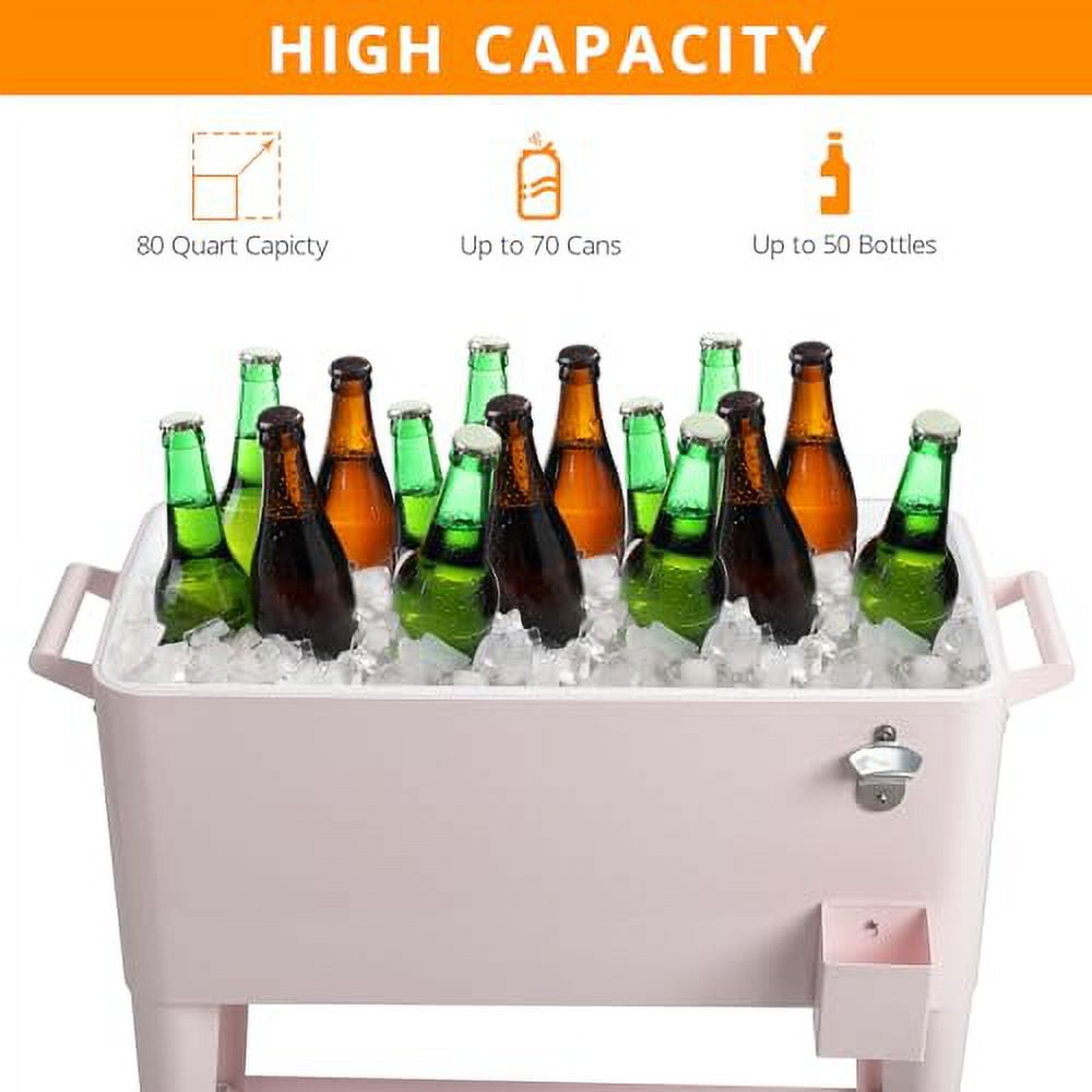 Pink Rolling Ice Chest, Portable Bar Drink Cooler with Bottom Storage ...