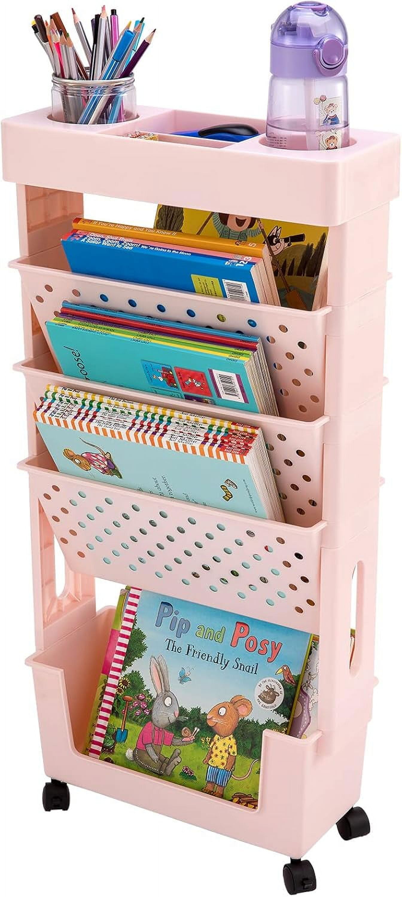 Pink Rolling Office Paper Organizer, Mobile Book Cart Document Folder ...