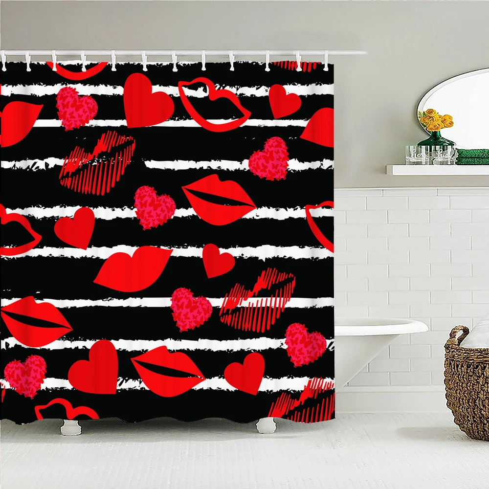 Pink Romantic Red lips love Rose Printed Fabric Shower Curtains Bath ...