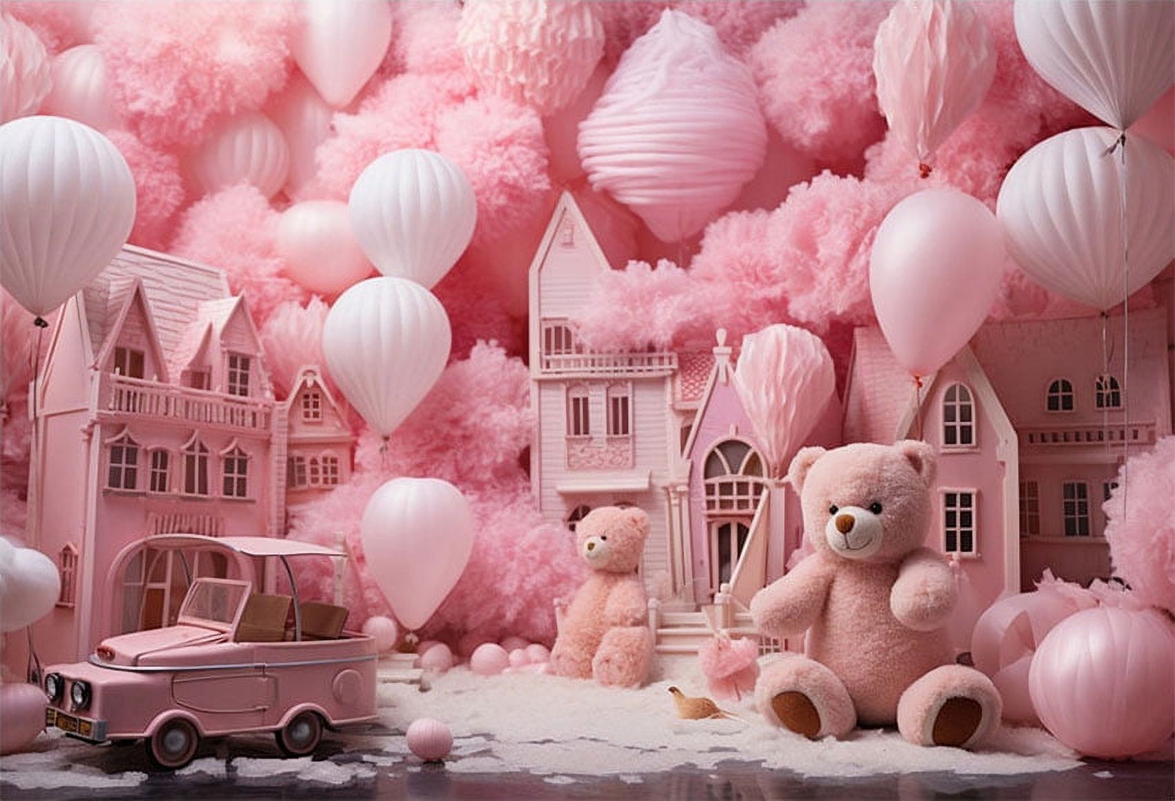 Pink Room Cute Bear Balloon Kids Birthday Party Cake Smash Portrait r ...