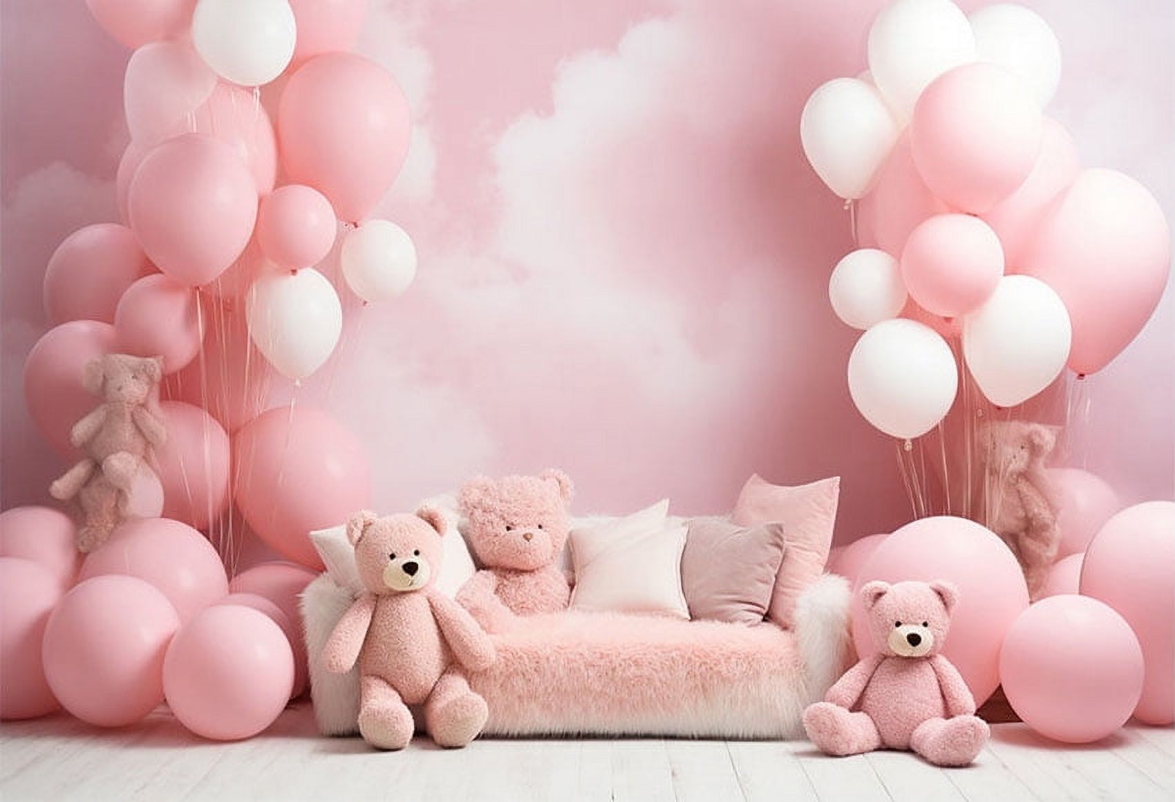 Pink Room Cute Bear Balloon Kids Birthday Party Cake Smash Portrait r ...
