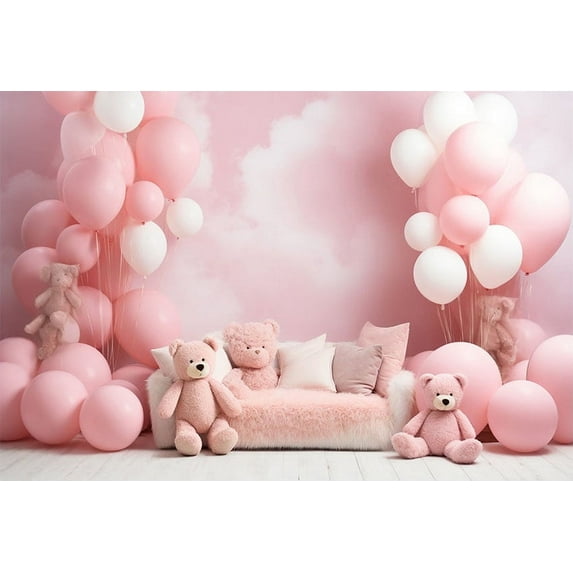 Pink Room Cute Bear Balloon Kids Birthday Party Cake Smash Portrait r ...