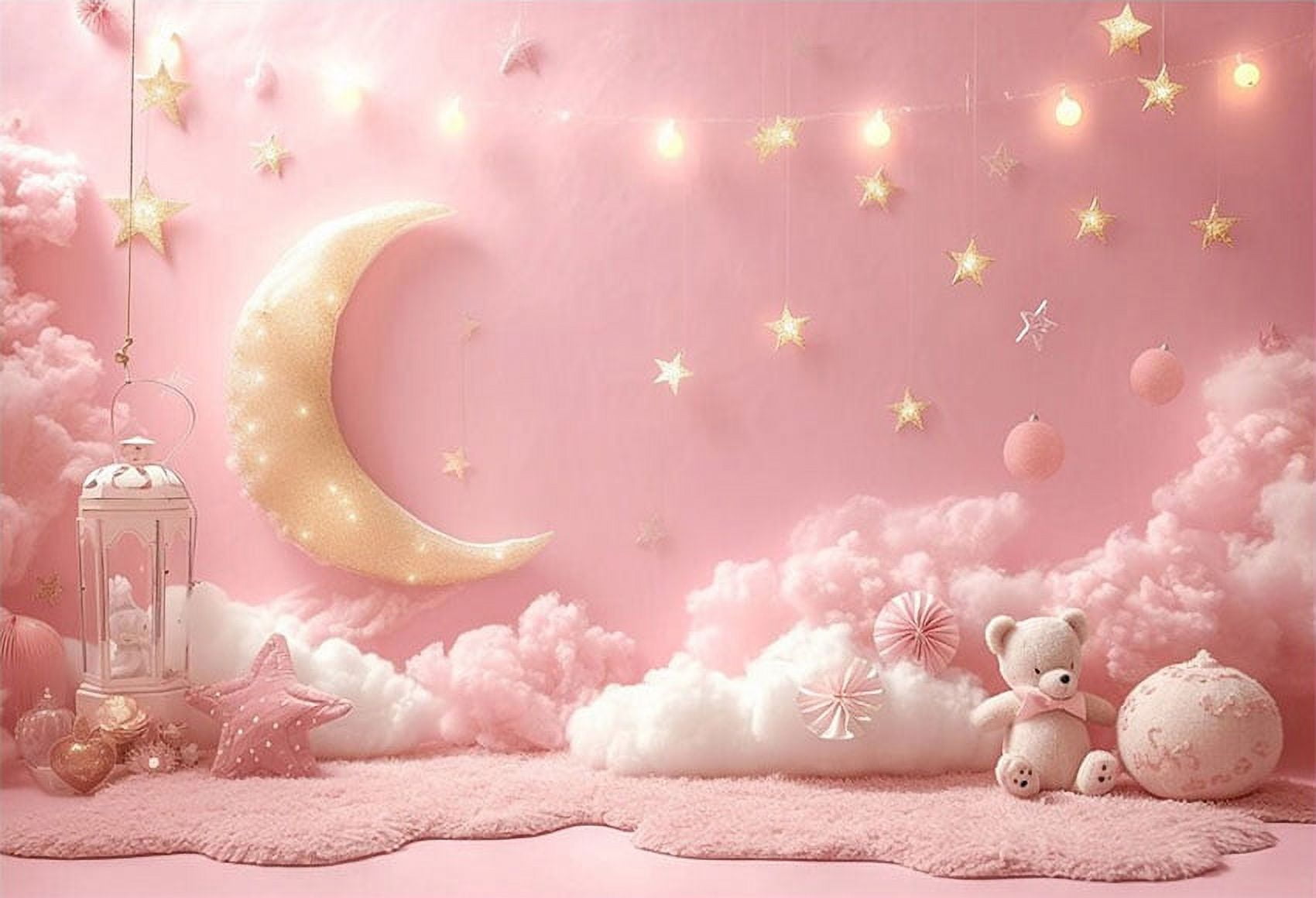 Pink Room Cute Bear Balloon Kids Birthday Party Cake Smash Portrait r ...