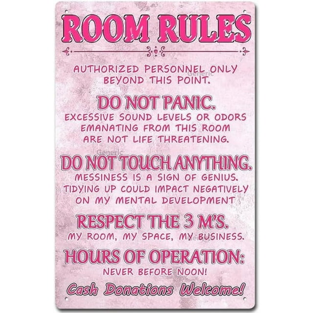 Pink Room Decor For Teen Girls Room Rules Sign Bedroom Door Decor Cute ...