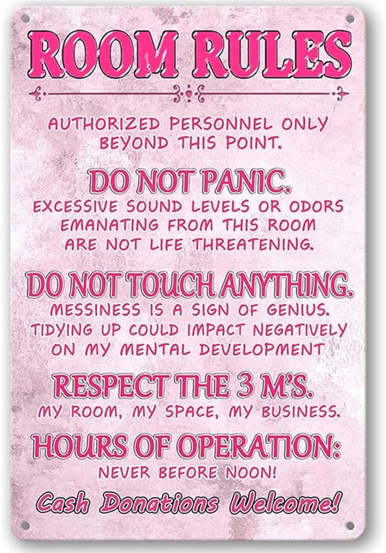 Pink Room Decor For Teen Girls Room Rules Sign Bedroom Door Decor Cute ...
