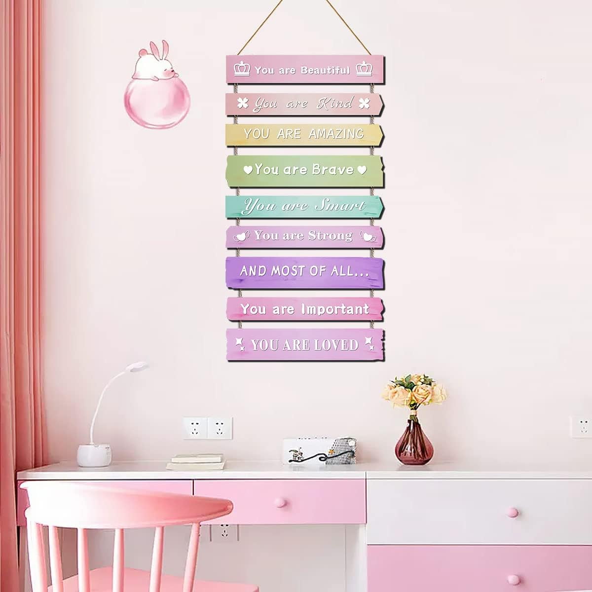 Pink Room Decor for Teen Girls, Rainbow Wall Art Signs, Decorations for ...