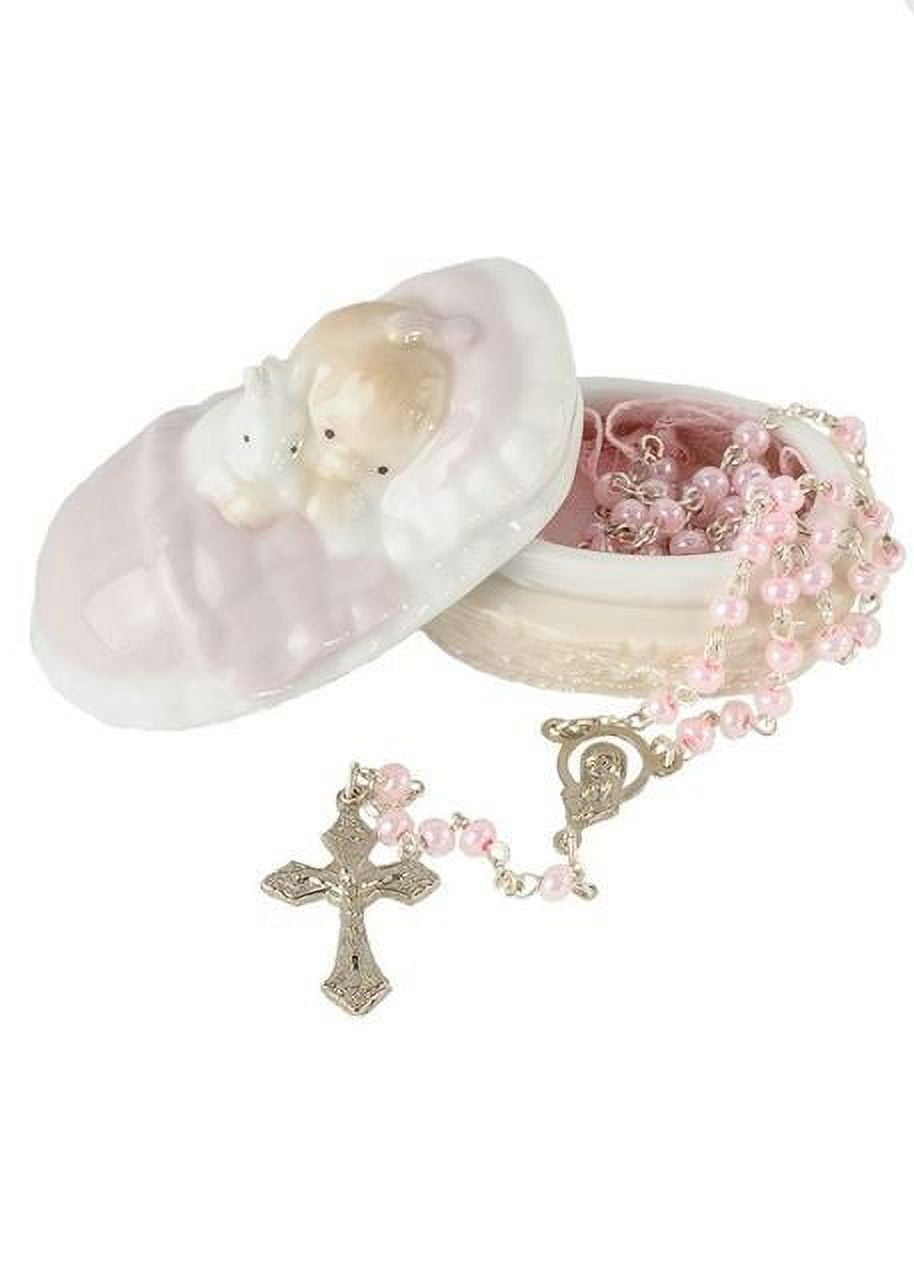 Pink Rosary in a Porcelain Keepsake Box Christening Baptism Gift ...