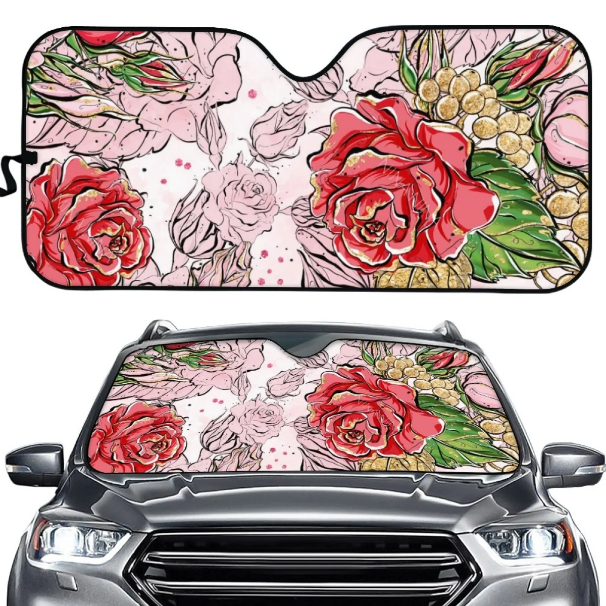 Pink Rose Art Painting Design Universal Fit Auto Windshield Sun Shade ...