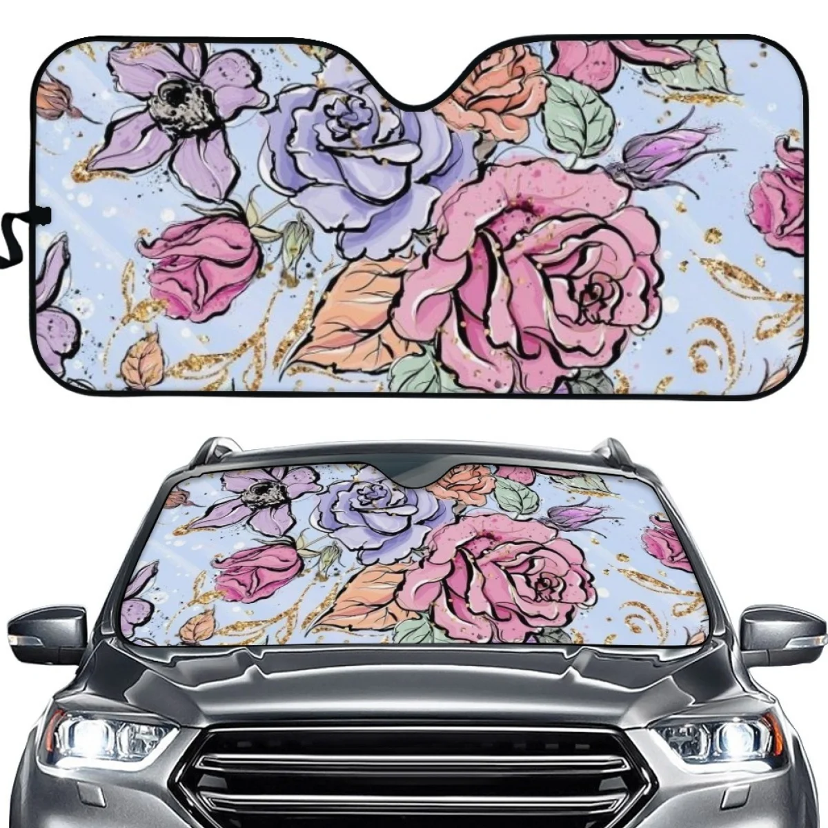 Pink Rose Art Painting Design Universal Fit Auto Windshield Sun Shade ...